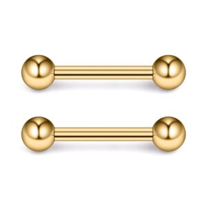 ruifan gold plated 316l stainless steel nipple pa tongue shield barbell ring bar body piercing retainer 12g 14mm 2pcs