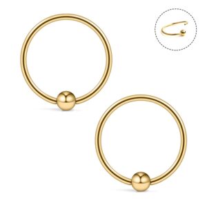 Ruifan 22G 8mm Nose Hoop Lip Eyebrow Tongue Helix Tragus Cartilage Septum Piercing Ring 2PCS - Gold