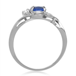 Silvershake Created Sapphire Blue and White Cubic Zirconia Gold Plated 925 Sterling Silver Engagement Ring Size 6.5