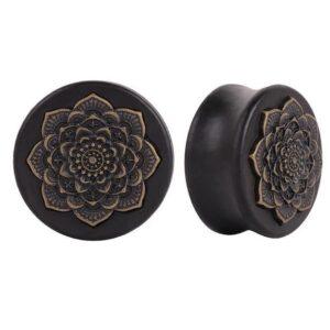 Andyle Wood Vintage Brass Flower Ear Plugs Tunnels Saddle Expander Body Piercing (Gauge=00g(10mm))