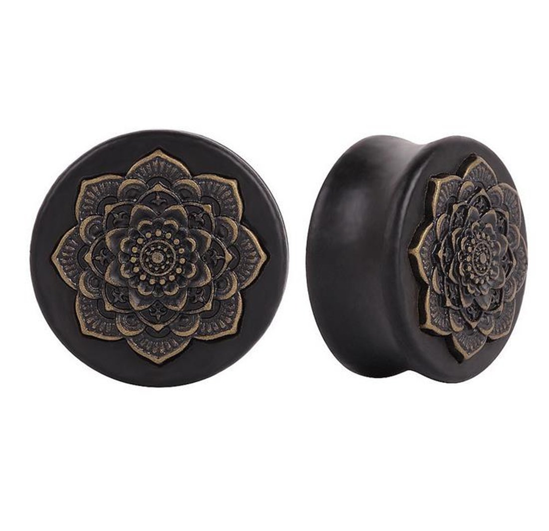 Andyle Wood Vintage Brass Flower Ear Plugs Tunnels Saddle Expander Body Piercing (Gauge=00g(10mm))