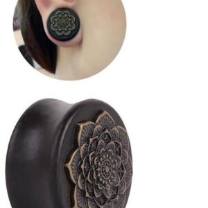 Andyle Wood Vintage Brass Flower Ear Plugs Tunnels Saddle Expander Body Piercing (Gauge=00g(10mm))