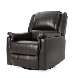 gdfstudio jemma tufted brown bonded leather swivel gliding recliner chair 37.5d x 31.25w x 38.25h in