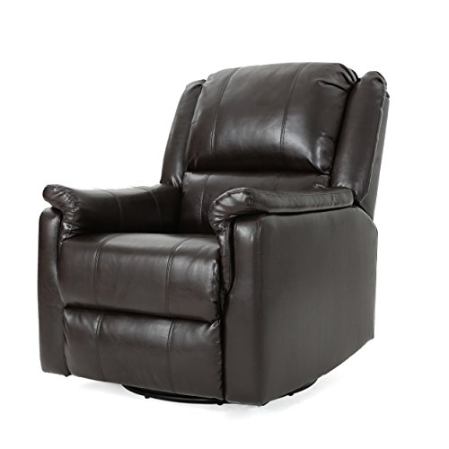 GDFStudio Jemma Tufted Brown Bonded Leather Swivel Gliding Recliner Chair 37.5D x 31.25W x 38.25H in