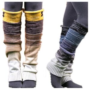 vigvog women's boho rainbow knitted warm long leg warmers (yellow&black)