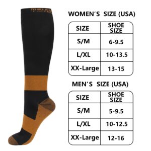 MELERIO Copper Compression Socks Men Women 4 Pairs 15-20 mmhg Comfortable Circulation for Edema Varicose Veins and Anti-Fatigue (Copper, L/XL)