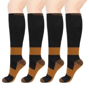 melerio copper compression socks men women 4 pairs 15-20 mmhg comfortable circulation for edema varicose veins and anti-fatigue (copper, l/xl)