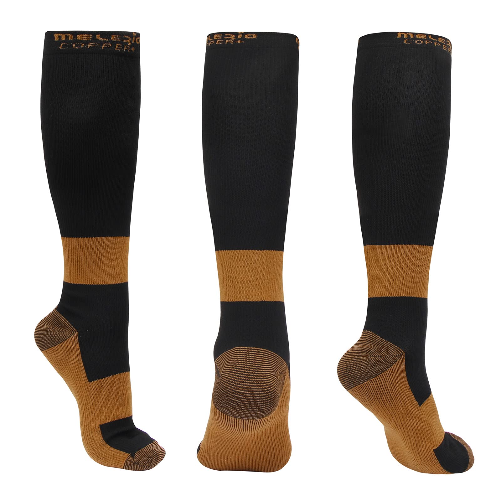 MELERIO Copper Compression Socks Men Women 4 Pairs 15-20 mmhg Comfortable Circulation for Edema Varicose Veins and Anti-Fatigue (Copper, L/XL)