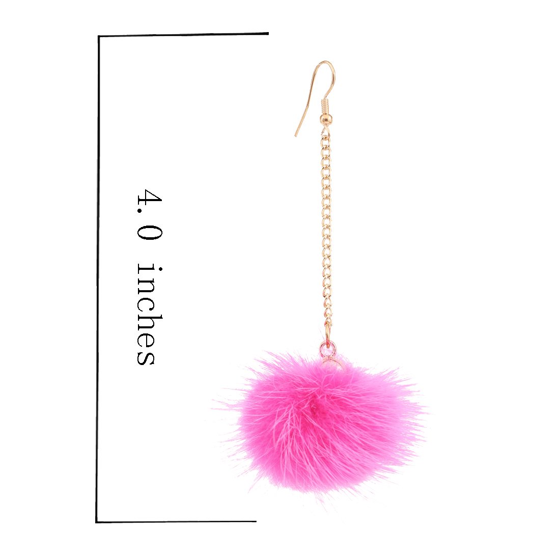 Boderier Rabbit Fur Pompom Drop Earring Gold Chain Shoulder Duster Earring Ear Drop for Women Rose Red