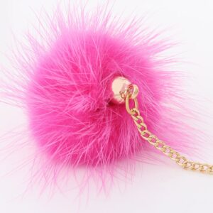 Boderier Rabbit Fur Pompom Drop Earring Gold Chain Shoulder Duster Earring Ear Drop for Women Rose Red