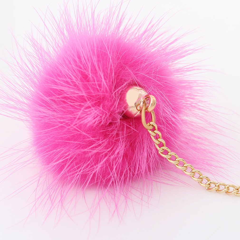 Boderier Rabbit Fur Pompom Drop Earring Gold Chain Shoulder Duster Earring Ear Drop for Women Rose Red