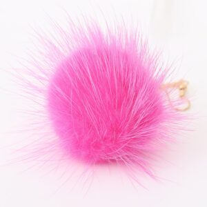 Boderier Rabbit Fur Pompom Drop Earring Gold Chain Shoulder Duster Earring Ear Drop for Women Rose Red