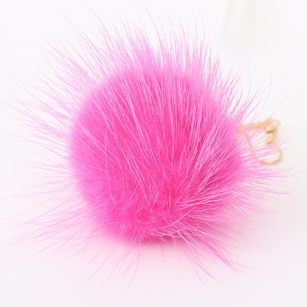 Boderier Rabbit Fur Pompom Drop Earring Gold Chain Shoulder Duster Earring Ear Drop for Women Rose Red