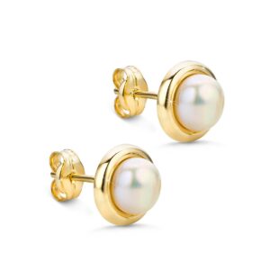 orovi pearl stud earrings for women - 14k gold earrings for women with 8mm freshwater pearl stud - elegant timeless womens earrings set handmade in italy - womens earring set - jewelry for women