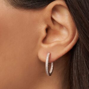 PANDORA Sparkle and Hearts Hoop Earrings - Timeless, Classic Jewelry - Gift for Her - 14k Rose Gold & Cubic Zirconia - 2.5 mm