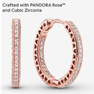 PANDORA Sparkle and Hearts Hoop Earrings - Timeless, Classic Jewelry - Gift for Her - 14k Rose Gold & Cubic Zirconia - 2.5 mm