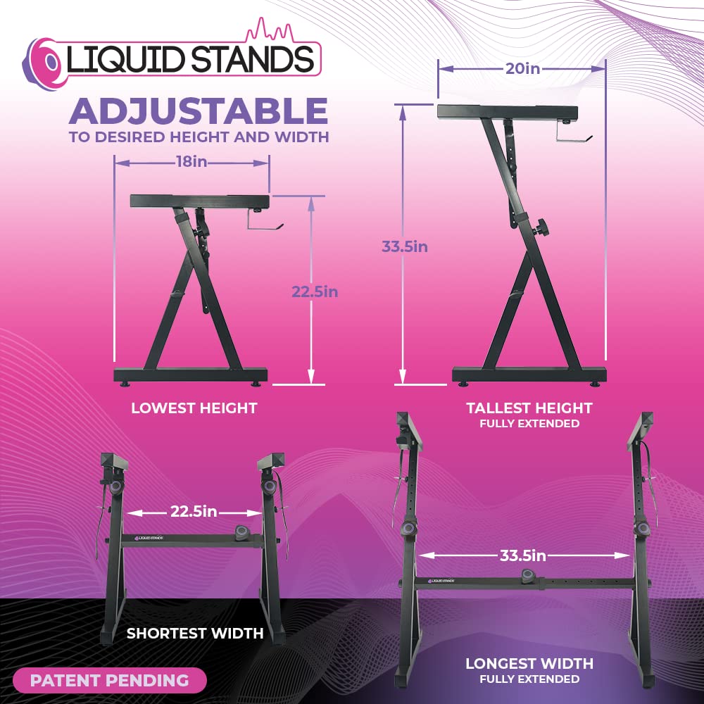 Liquid Stands Piano Keyboard Stand - Z Style Adjustable and Portable Heavy Duty Music Stand for Kids and Adults -Fits 54-88 Key Electric Pianos - Sturdy Musical Keyboard Stand (Black)