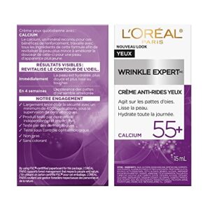 L'Oreal Paris Wrinkle Expert 55+ Anti-Wrinkle Eye Cream with Calcium, Reduce Crow's feet, 0.5 Oz