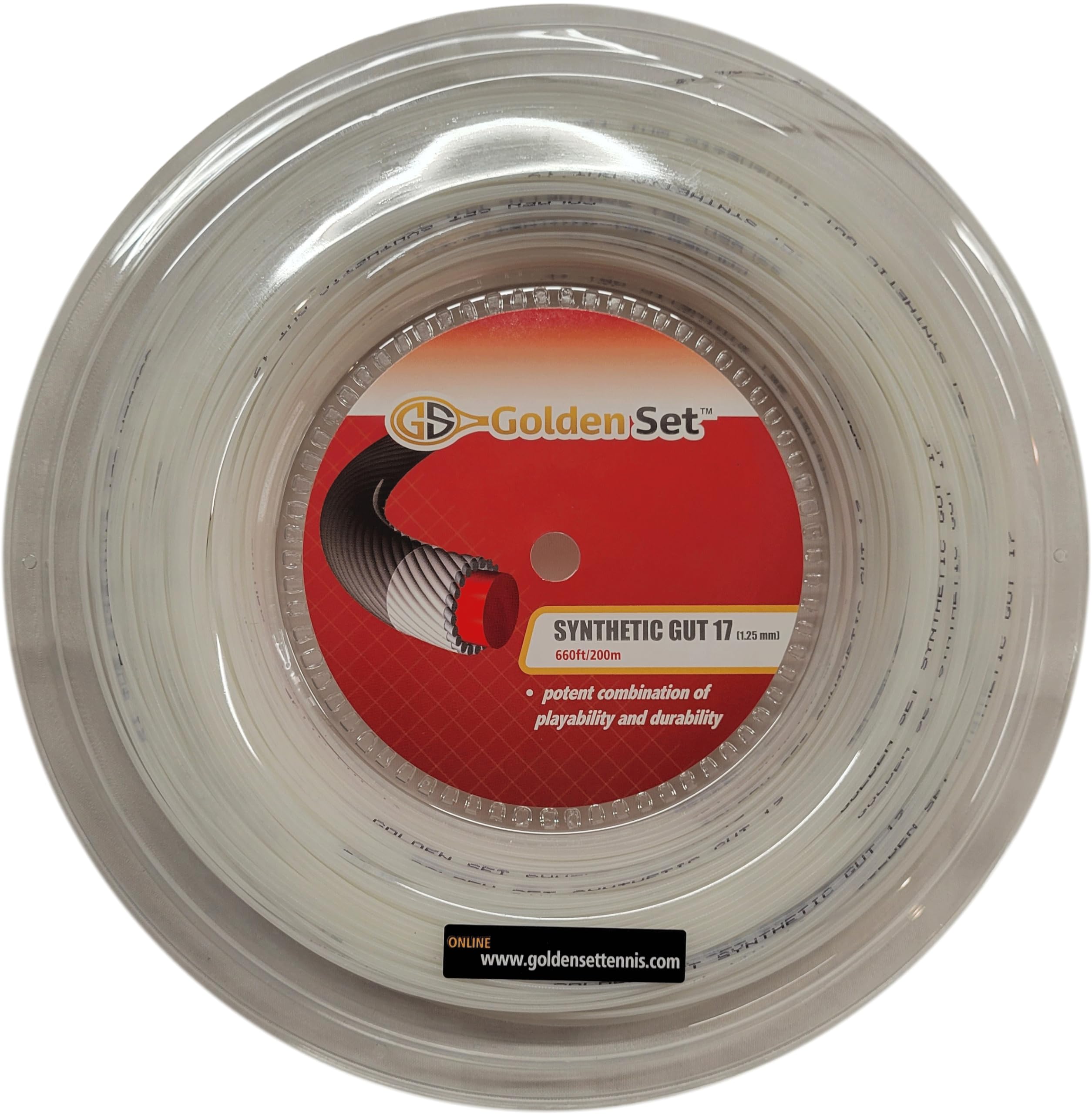 Golden Set Synthetic Gut 17g (1.30mm), Reel (660ft/200m), Tennis String (White)