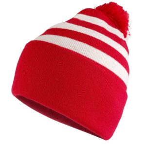 armycrew red white striped pom pom cuff beanie hat - red white stripe - 1 pack