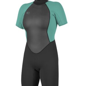 O'Neill Women's Reactor-2 2mm Back Zip Short Sleeve Spring Wetsuit, Black/Light Aqua, 14