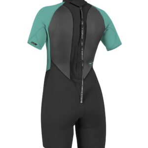 O'Neill Women's Reactor-2 2mm Back Zip Short Sleeve Spring Wetsuit, Black/Light Aqua, 14