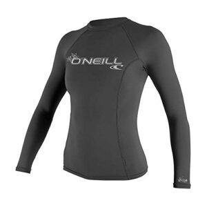 o'neill wetsuits women's basic skins upf 50+ long sleeve rash guard, graphite, medium