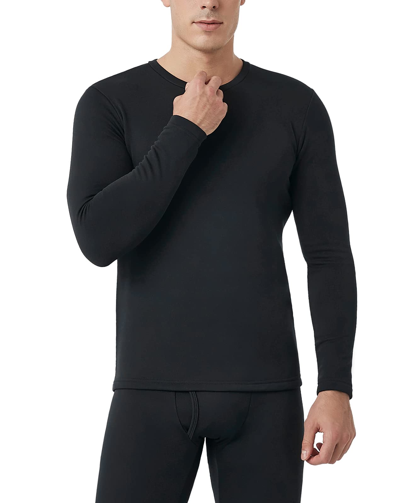 LAPASA Men's Thermal Underwear Top Crewneck Long Sleeve Shirt Base Layer Heavyweight Winter Thermoflux 300 M26 Large Black