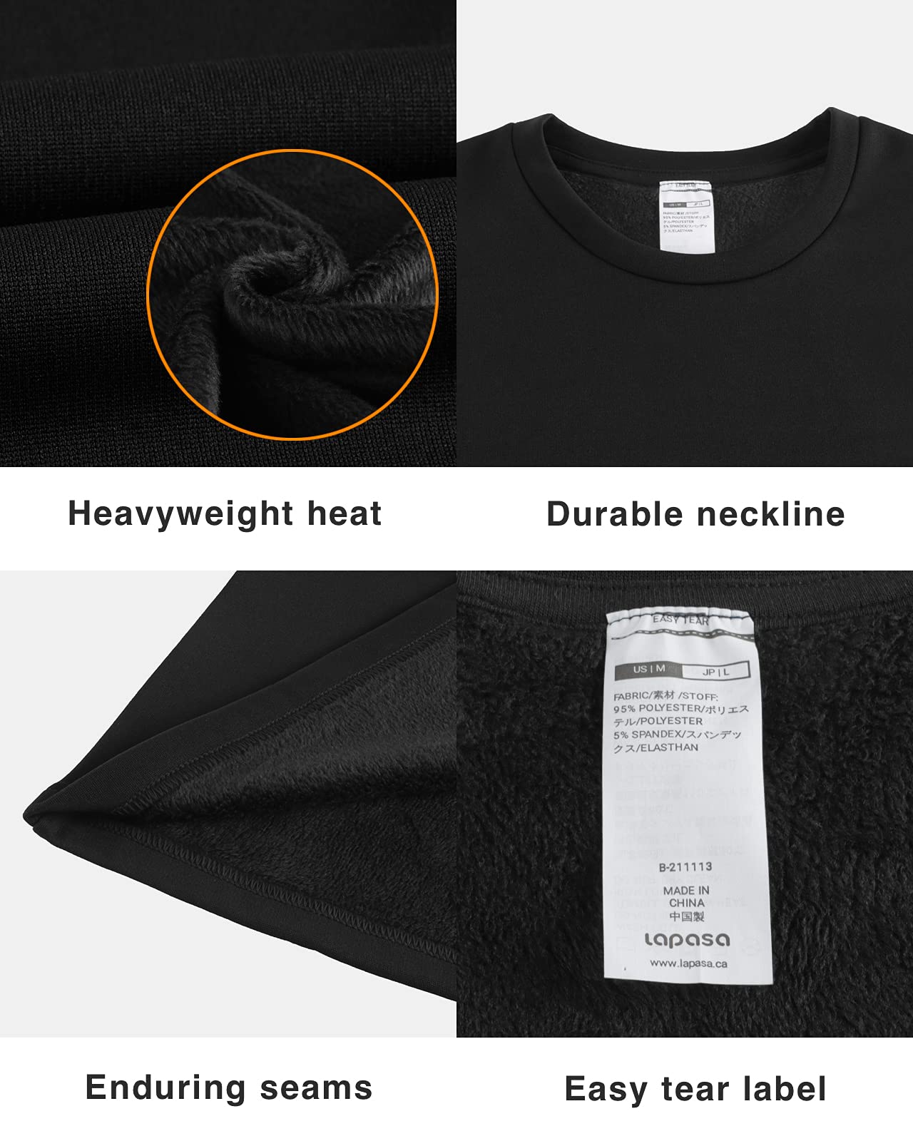 LAPASA Men's Thermal Underwear Top Crewneck Long Sleeve Shirt Base Layer Heavyweight Winter Thermoflux 300 M26 Large Black