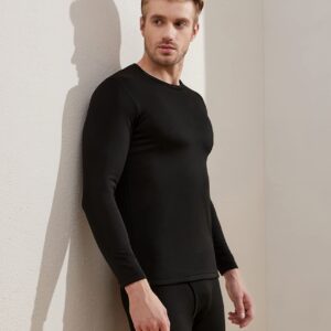 LAPASA Men's Thermal Underwear Top Crewneck Long Sleeve Shirt Base Layer Heavyweight Winter Thermoflux 300 M26 Large Black