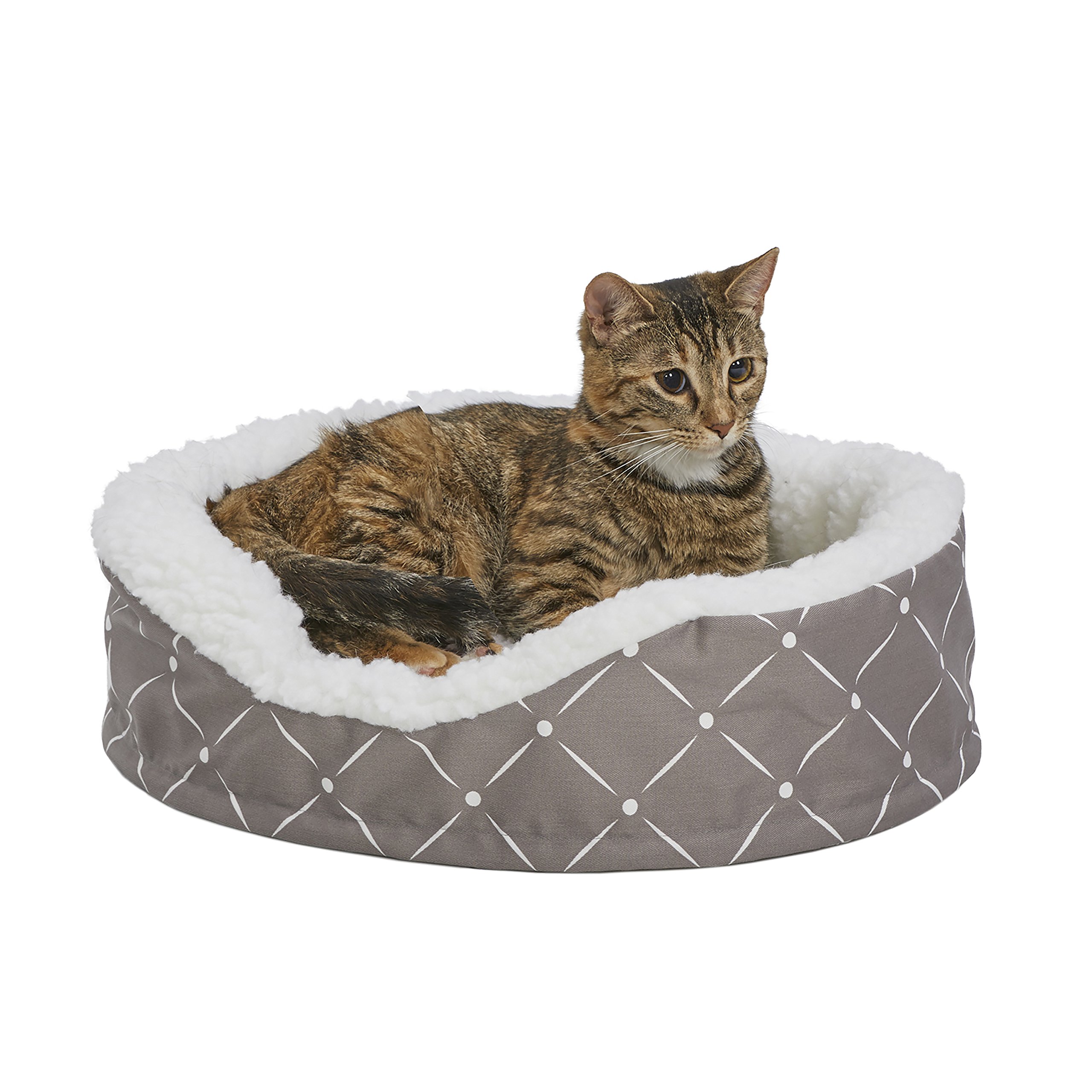 Midwest Homes for Pets CU20MRD Couture Orthopedic Cradle Pet Bed for Dogs & Cats, X-Small, Mushroom/White Diamond Pattern