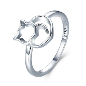 wostu 925 sterling silver cat rings women silver rings kitty rings for women valentine’s day birthday gifts for her size 8(different size)