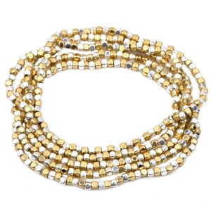 rosemarie collections women's seed bead nugget stretch bracelet set of 5 (matte two tone gold silver)