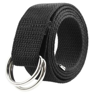 gelante canvas web d ring belt silver buckle military style for men & women 1 or 3 pcs 2052-blk (s/m)