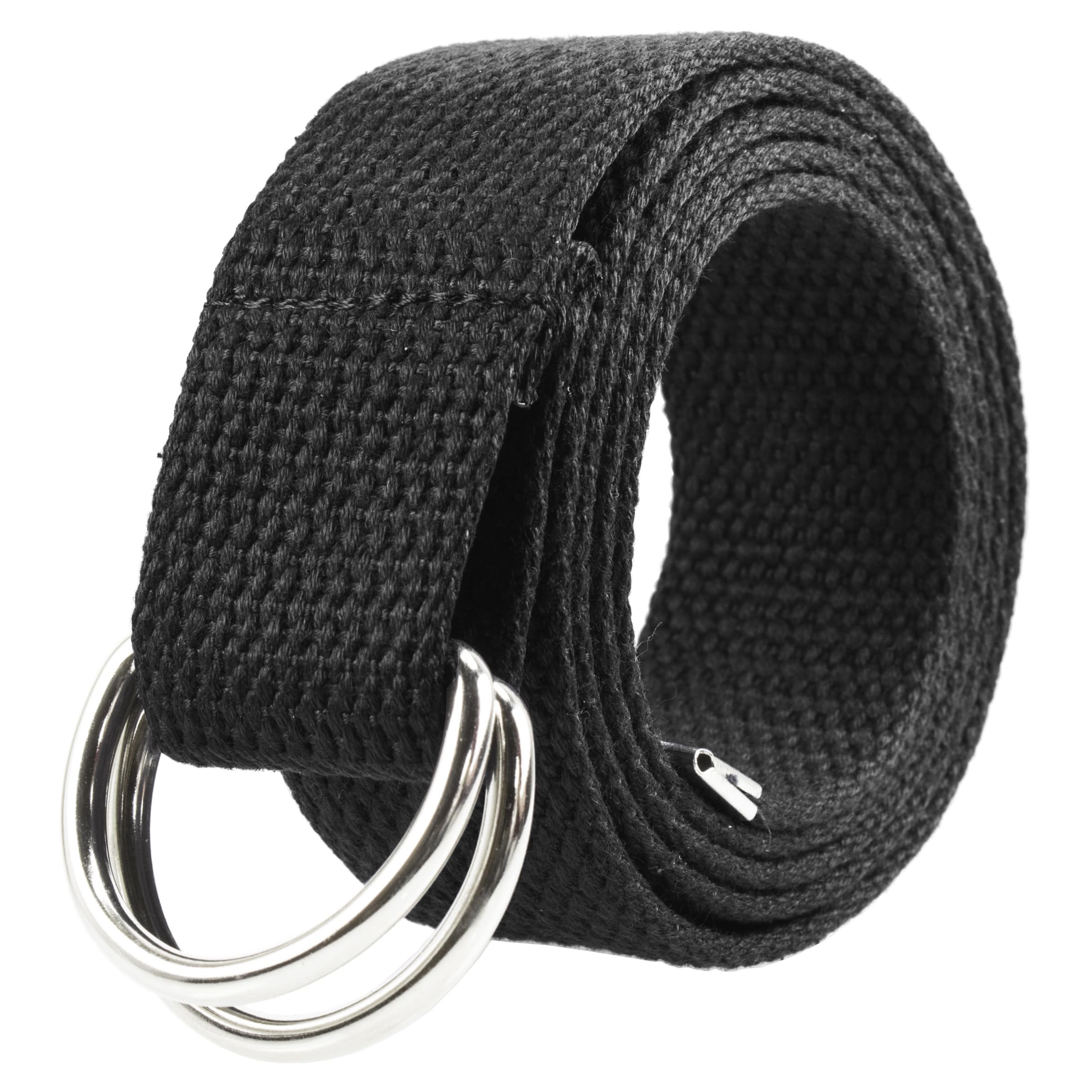 Gelante Canvas Web D Ring Belt Silver Buckle Military Style for men & women 1 or 3 pcs 2052-BLK (S/M)