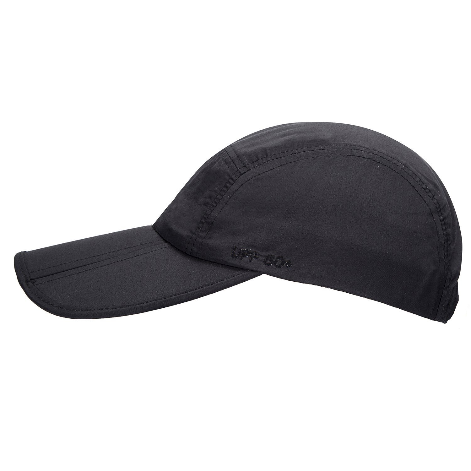 UPF 50+ Foldable Baseball Cap Sun Protection Quick Dry Portable Folding Hats for Men or Women, Black