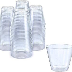 Prestee Small Clear Plastic Cups, 5 oz. 100 Pack, Hard Disposable Cups, Plastic Wine Cups, Plastic Cocktail Glasses, Plastic Drinking Cups, Plastic Party Punch Cups, Bulk Wedding Plastic Tumblers