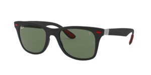 ray-ban rb4195m scuderia ferrari collection square sunglasses, matte black/dark green, 52 mm