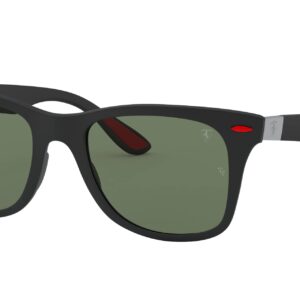 Ray-Ban RB4195M Scuderia Ferrari Collection Square Sunglasses, Matte Black/Dark Green, 52 mm