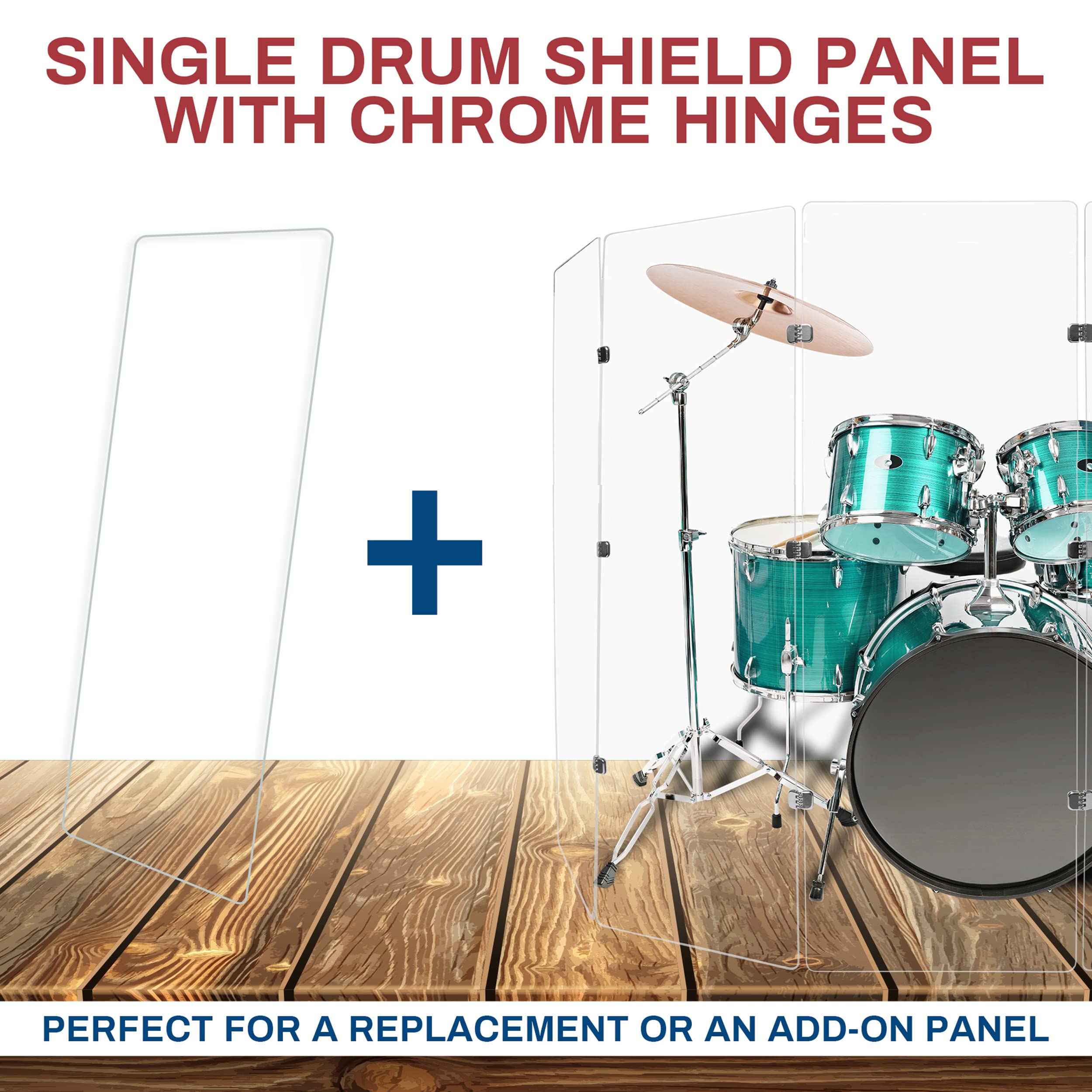 PENNZONI Drum Shield 6ft Single Panel w/Bright Chrome Hinges, Premium Clear Acrylic Panel, Drum Screen