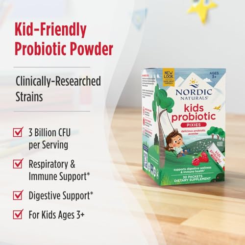 Nordic Naturals Kids Probiotic Pixies, Mixed Berry - 30 Packets - 3 Billion CFU - Digestive Wellness, Immune Support - Non-GMO, Vegan - 30 Servings