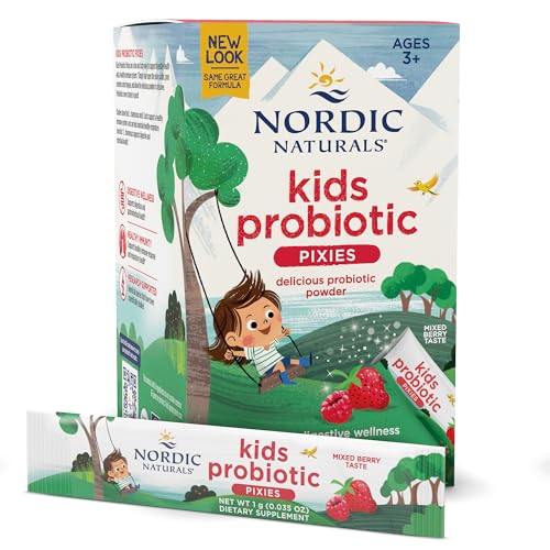 Nordic Naturals Kids Probiotic Pixies, Mixed Berry - 30 Packets - 3 Billion CFU - Digestive Wellness, Immune Support - Non-GMO, Vegan - 30 Servings