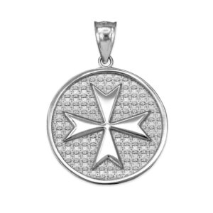 14k white gold knights templar maltese cross medal pendant