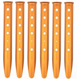 ogrmar aluminum tent stakes for camping in snow and sand tent boating hiking backpacking picnic shelter shade canopy outdoor activity pack of 6 (orange, 6pcs)