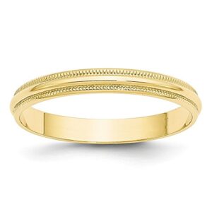 10K Yellow Gold 3mm Light Weight Milgrain Half Round Band Ring Size 4