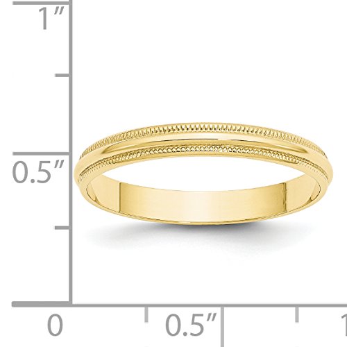 10K Yellow Gold 3mm Light Weight Milgrain Half Round Band Ring Size 4