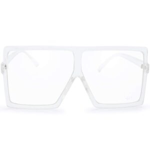 the fresh large oversized fashion square flat top sunglasses with gift box (4-shiny crystal, clear/ar coating)