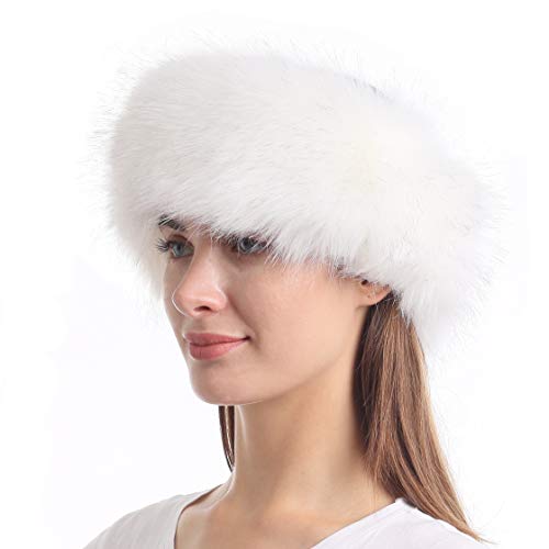 LA CARRIE Faux Fur Headband with Stretch Women's Winter Earwarmer Earmuff (White)