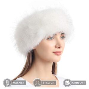 LA CARRIE Faux Fur Headband with Stretch Women's Winter Earwarmer Earmuff (White)