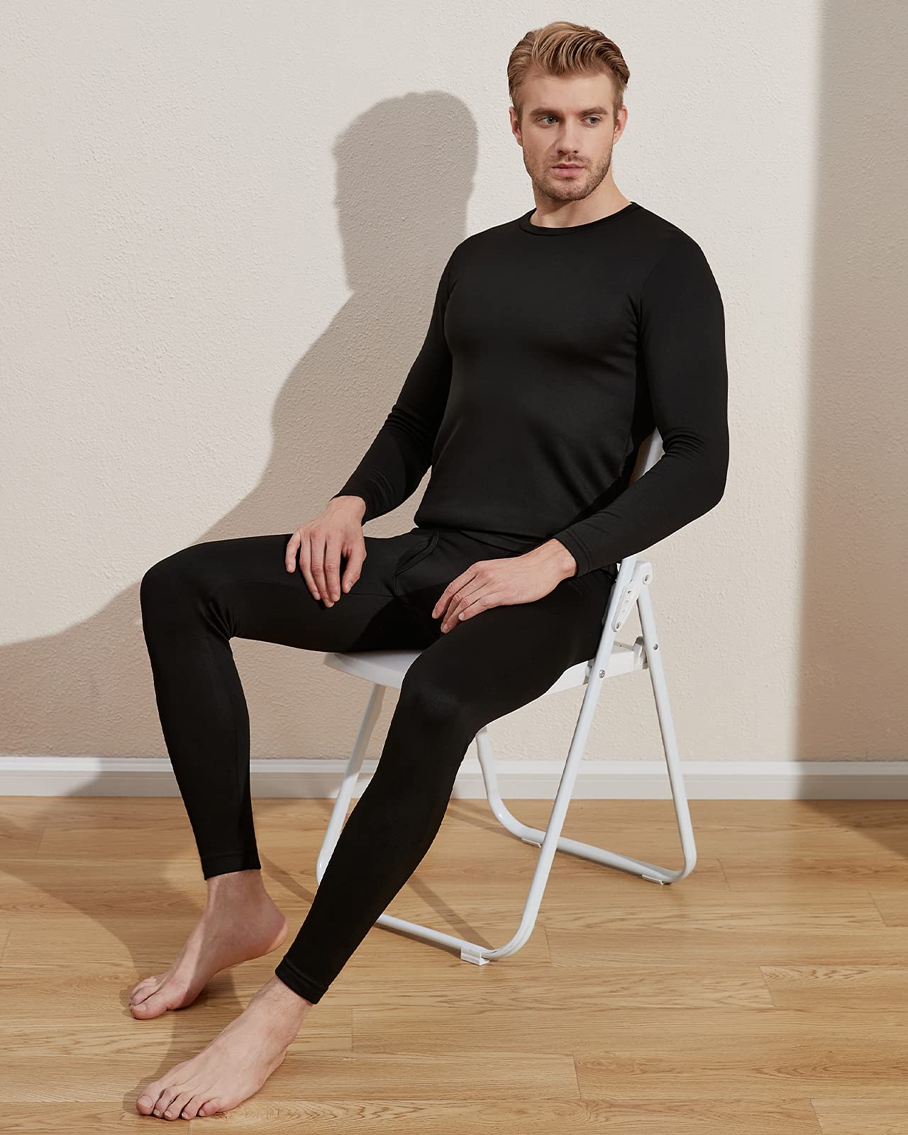 LAPASA Men's Thermal Underwear Set Soft Fleece Lined Long Johns Heavyweight Base Layer Top & Bottom Winter Thermoflux 300 Extra Warm M24 Medium Black